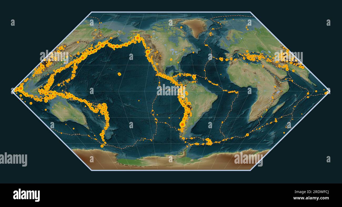 Locations of earthquakes above Richter 6.5 recorded since the early ...