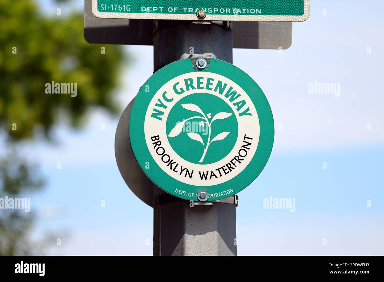 Signage marking the Brooklyn Waterfront section of the NYC Greenway ...