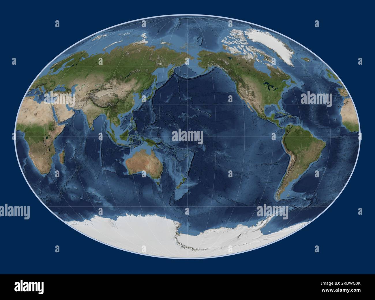 World blue Marble satellite map in the Fahey projection centered on the ...