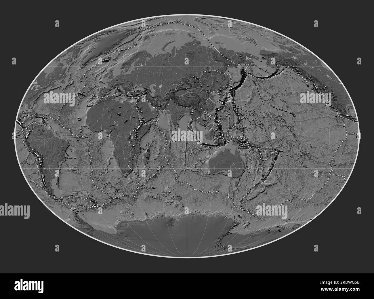 Distribution of known volcanoes on the world bilevel elevation map in ...