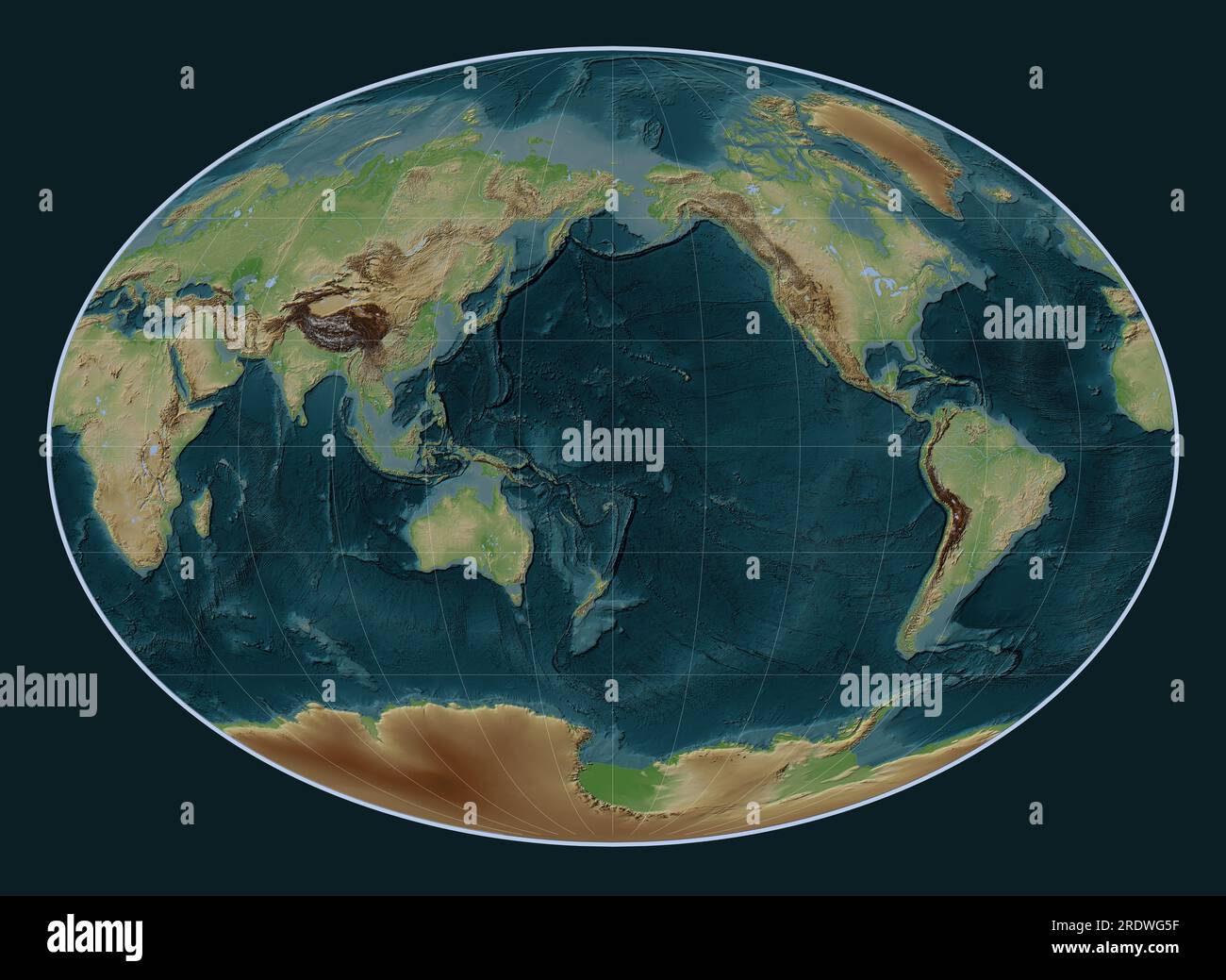 World wikipedia style elevation map in the Fahey projection centered on ...