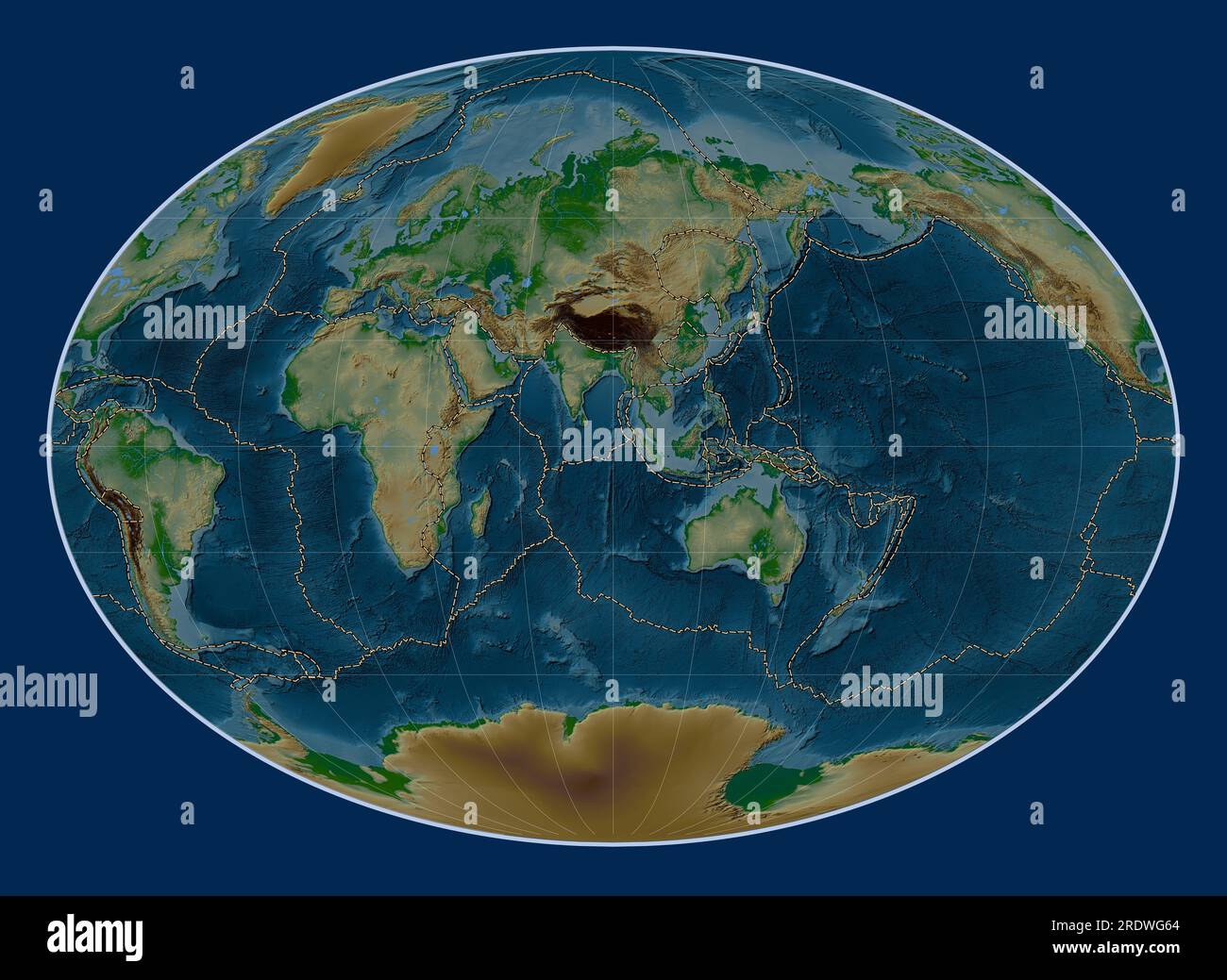 Tectonic plate boundaries on the world physical elevation map in the ...