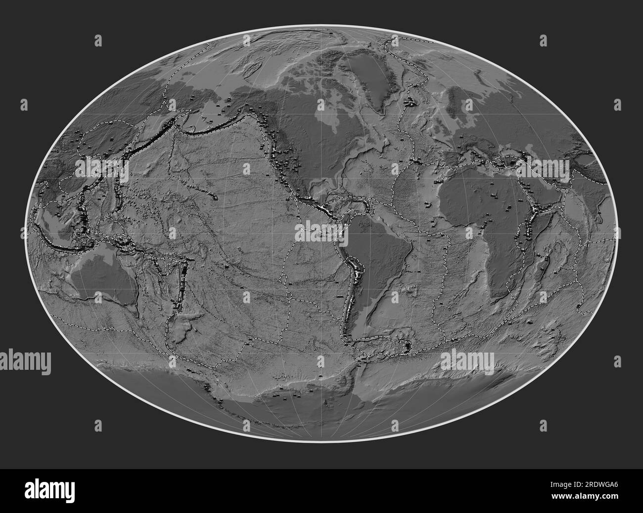 Distribution of known volcanoes on the world bilevel elevation map in ...