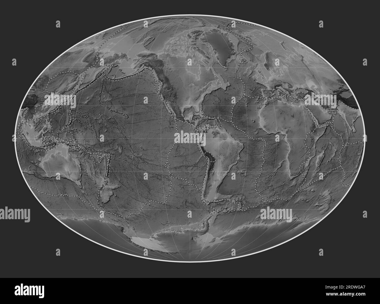 Tectonic plate boundaries on the world grayscale elevation map in the ...