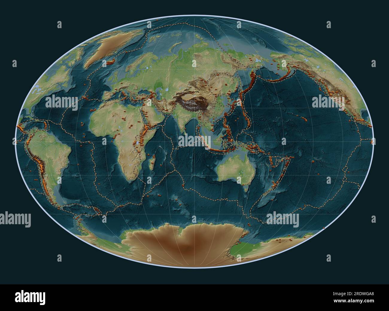 Distribution of known volcanoes on the world wikipedia style elevation ...