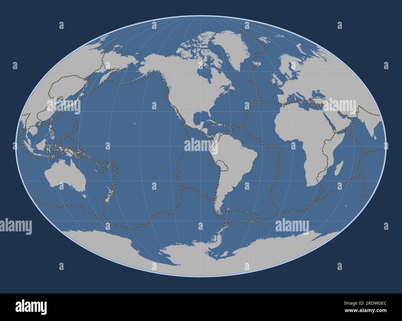 Tectonic plate boundaries on the world solid contour map in the Fahey ...