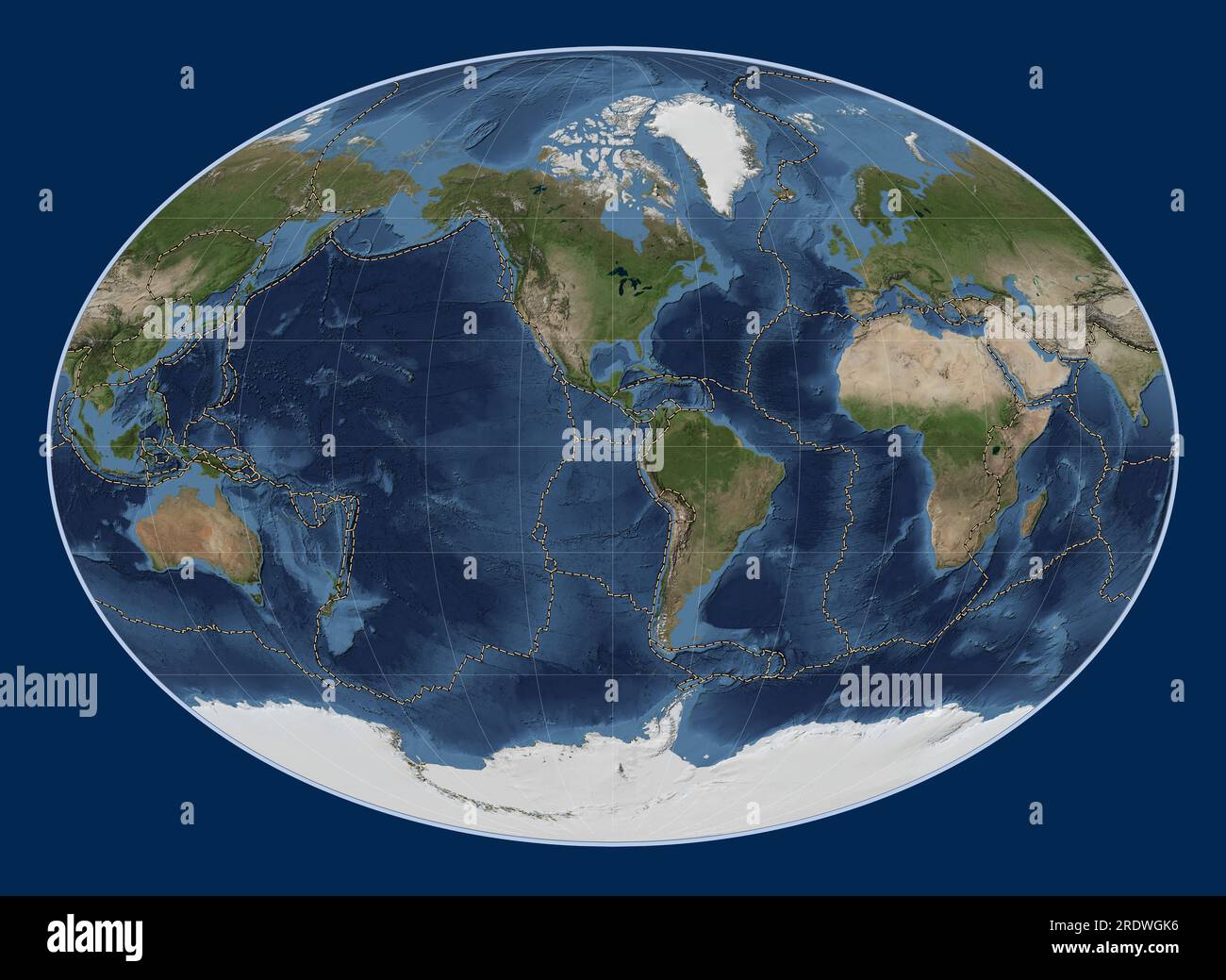 Tectonic plate boundaries on the world blue Marble satellite map in the ...
