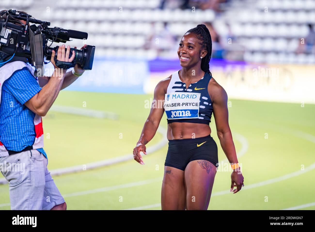 Shelly-Ann Fraser-Pryce celebrates after winning the women's 100 meters ...