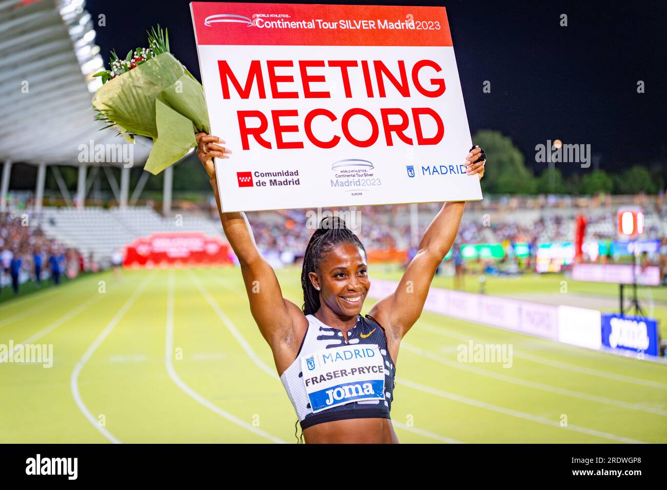 Shelly-Ann Fraser-Pryce celebrates after winning the women's 100 meters ...