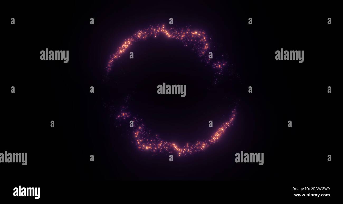 Abstract glowing looped circle made of purple lines of magical energy ...