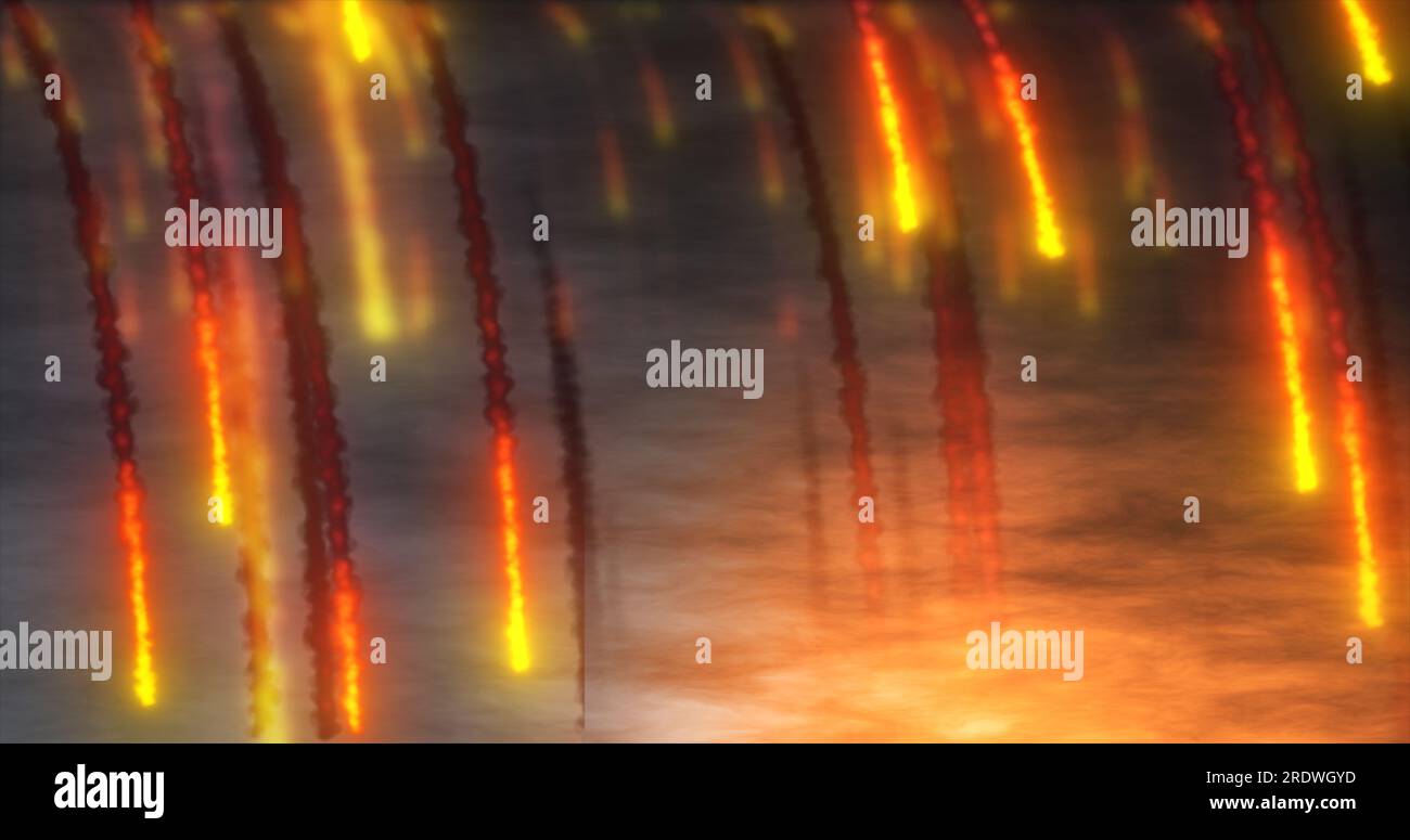 Abstract bright meteors burning falling from the sky, meteorites ...