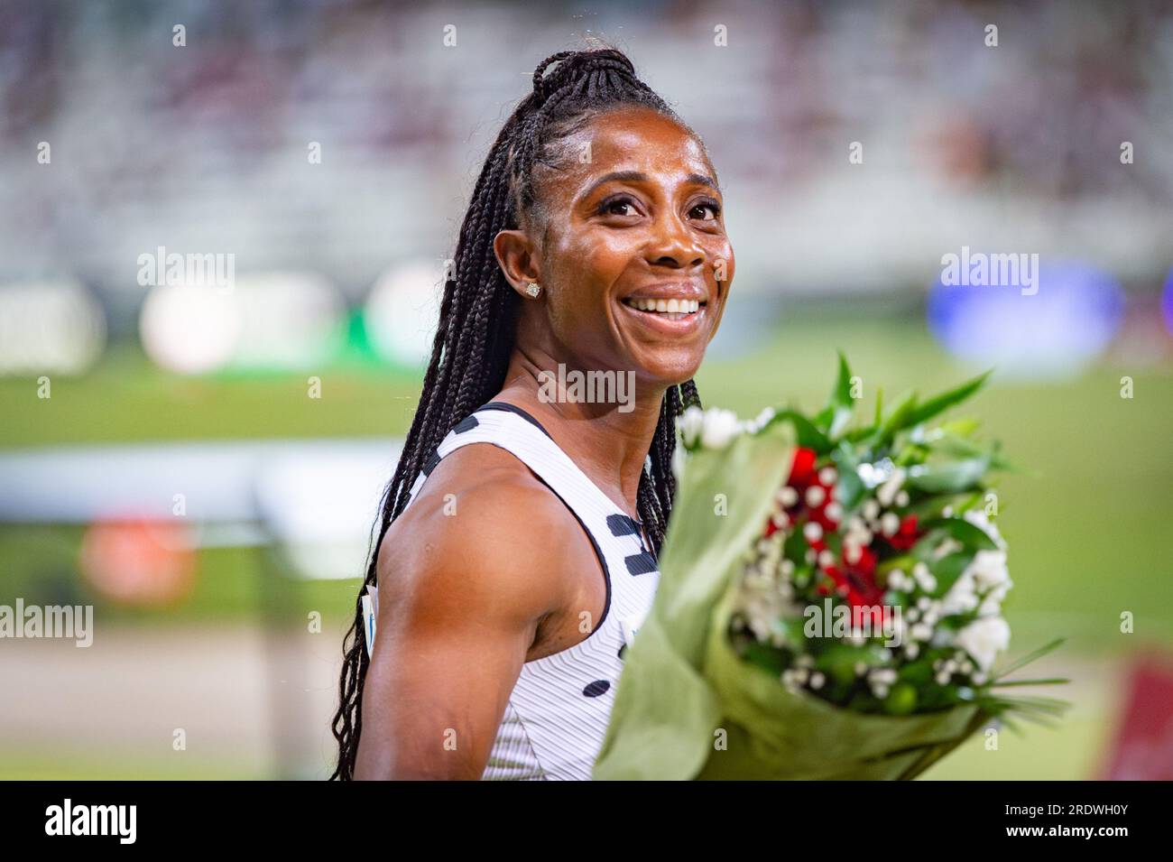 Shelly-Ann Fraser-Pryce celebrates after winning the women's 100 meters ...