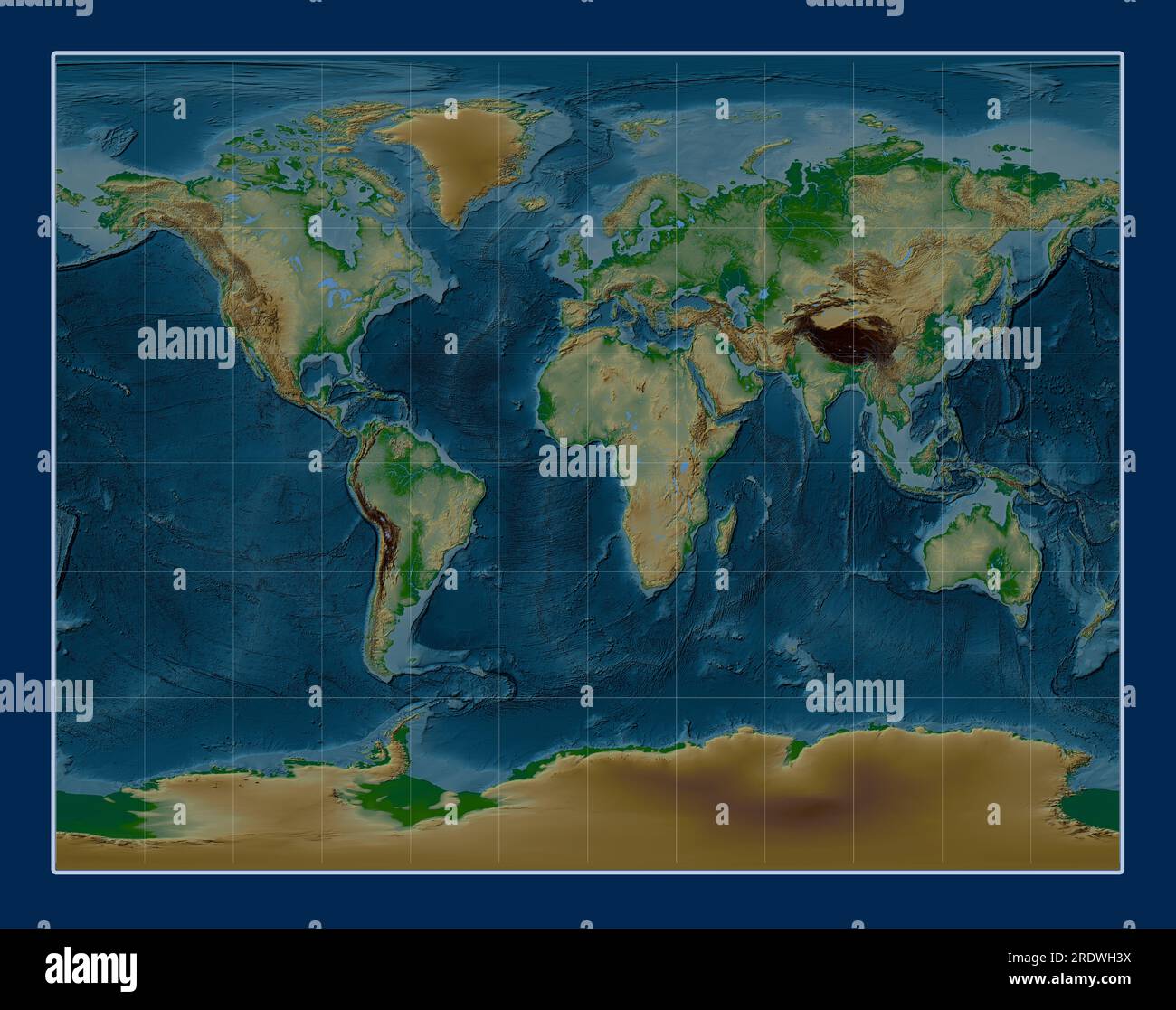 World physical elevation map in the Gall Stereographic projection ...