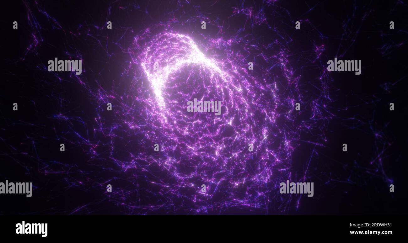 Abstract purple tunnel swirling from lines and particles of triangles ...