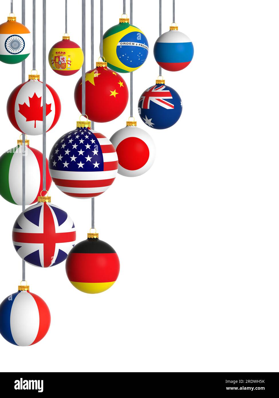 Xmas celebration in the world. National flags Christmas balls isolated ...