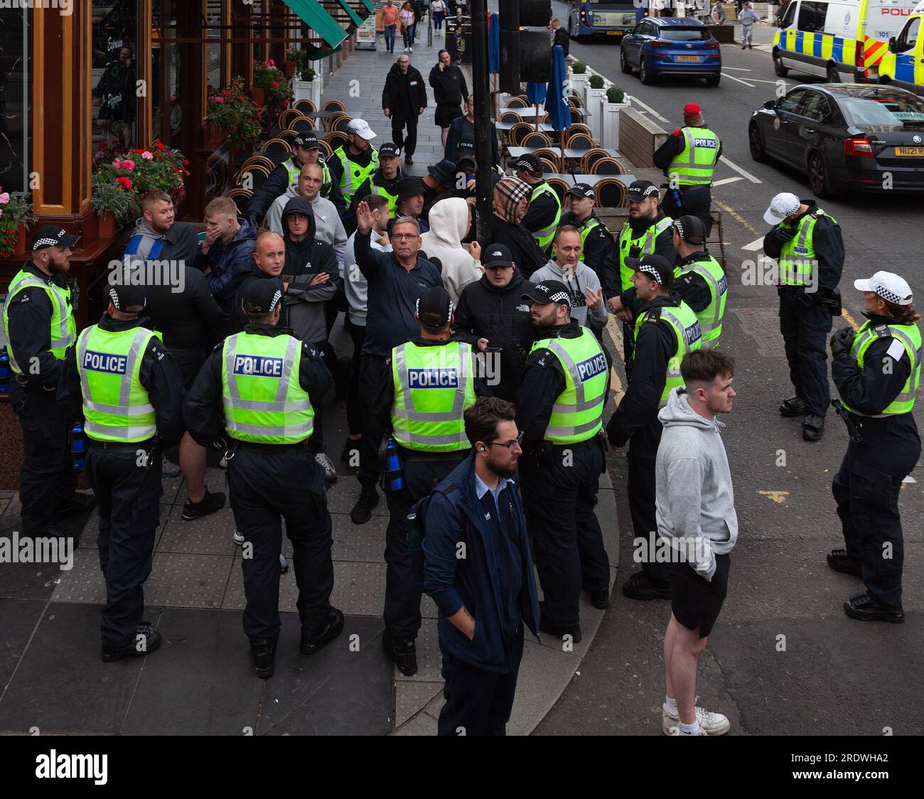 23rd July 2023 - Police kettling a group of protesters at the Queen ...