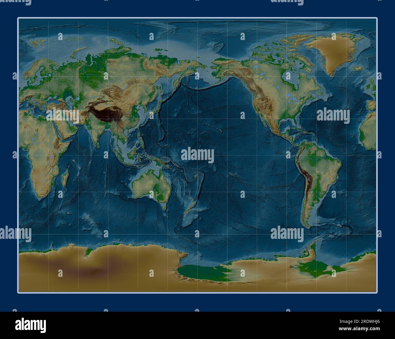 World physical elevation map in the Gall Stereographic projection ...
