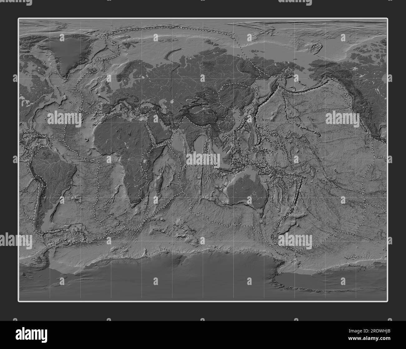 Tectonic plate boundaries on the world bilevel elevation map in the ...