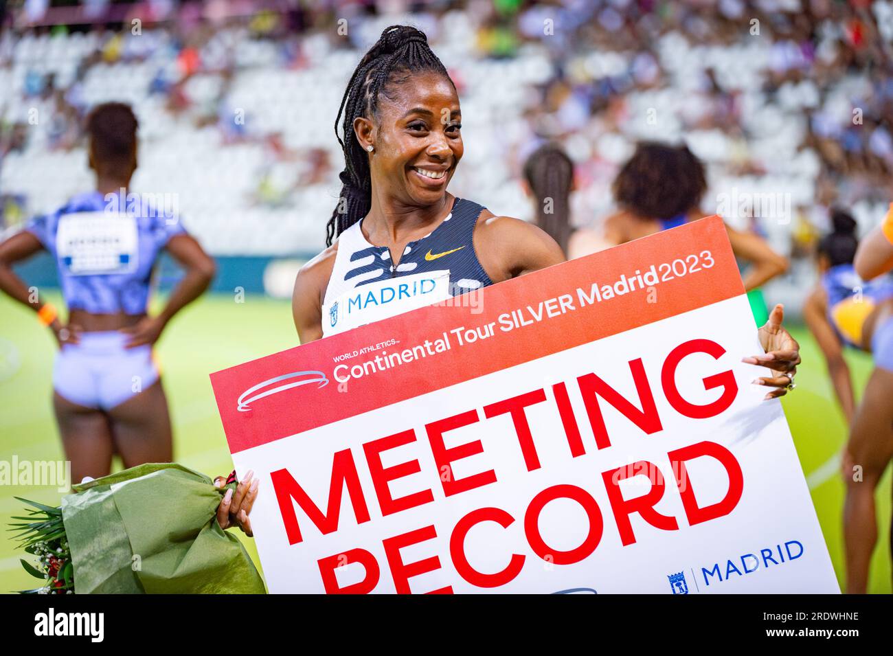 Madrid, Spain. 22nd July, 2023. Shelly-Ann Fraser-Pryce celebrates ...
