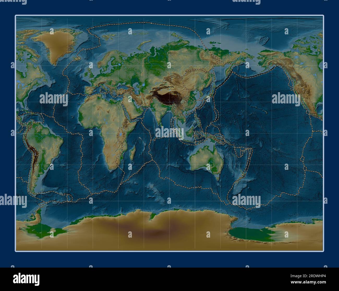 Tectonic plate boundaries on the world physical elevation map in the ...