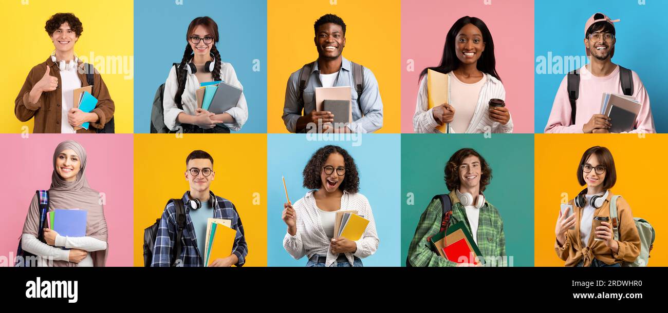 Set of portraits of successful diverse students, collage Stock Photo ...