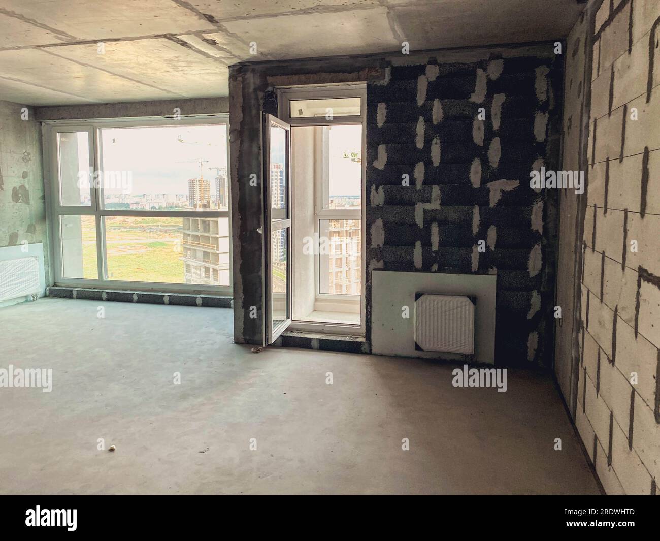 apartment without finishing and repair. walls made of concrete blocks ...