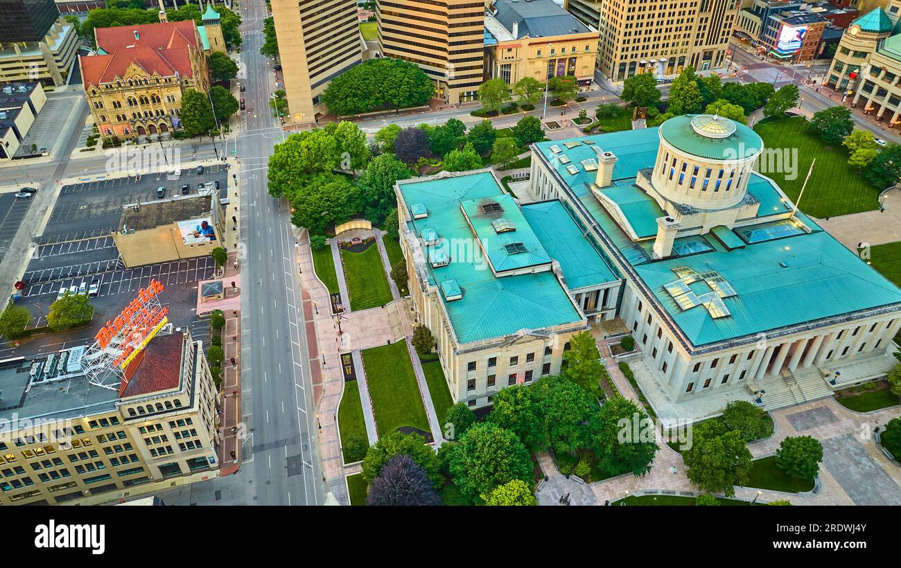 Ohio State House aerial with Dispatch newspaper building and empty ...