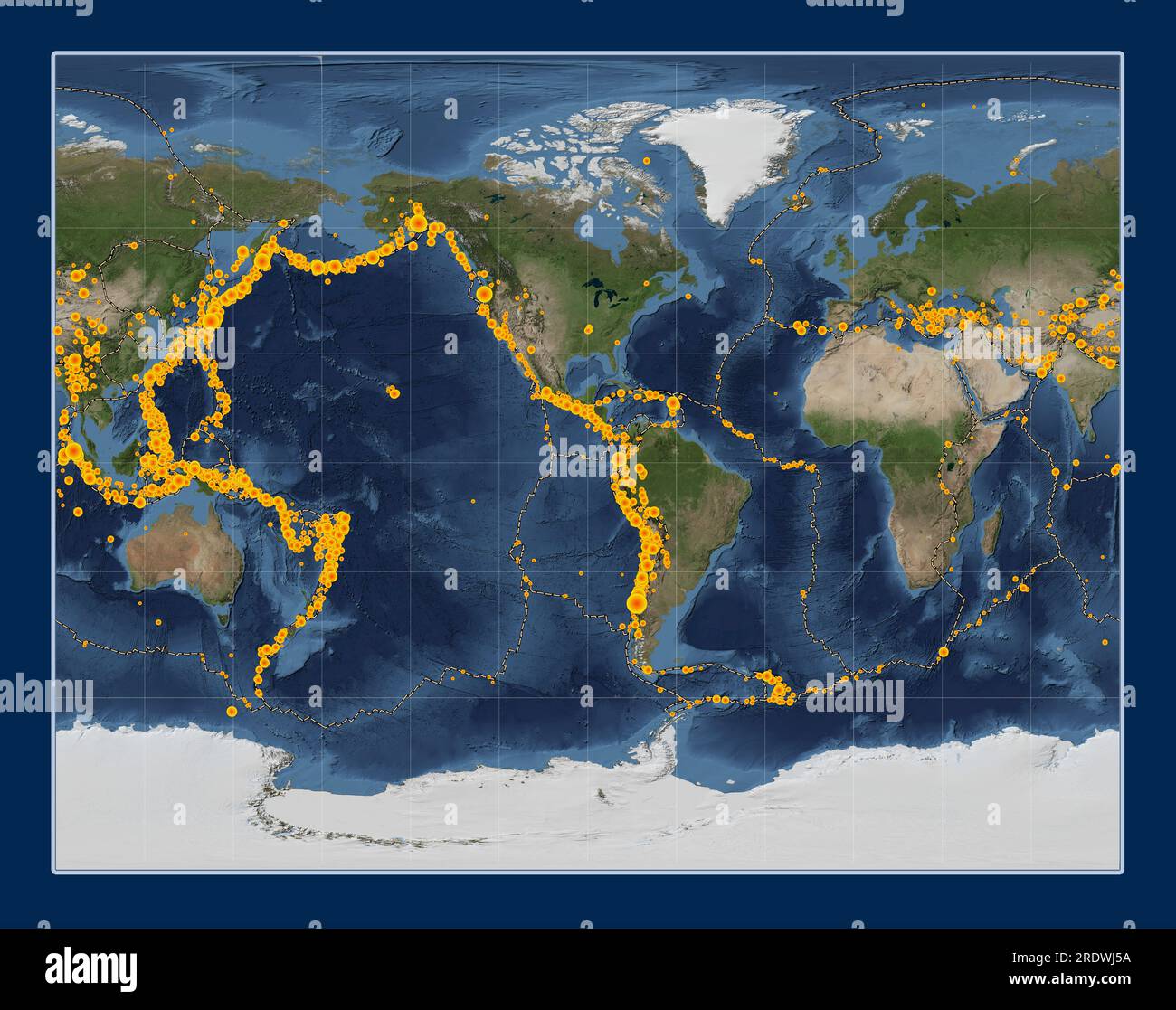 Locations of earthquakes above Richter 6.5 recorded since the early 17th century on the world ...