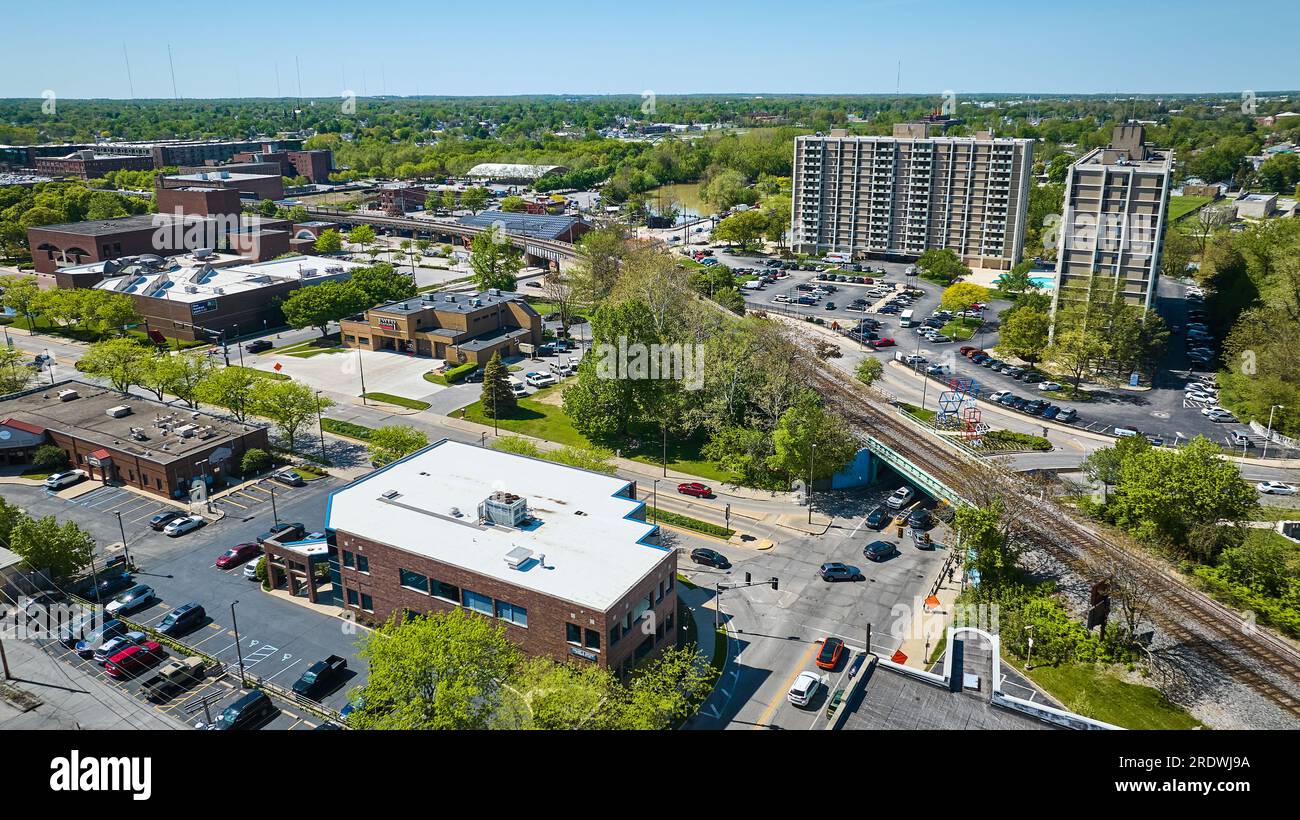 Cityscape aerial condos renting with pool parking lots and cars near ...