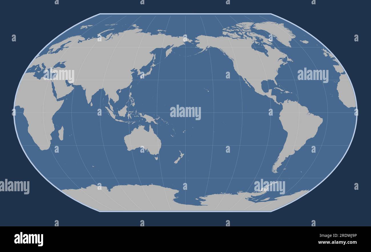 World solid contour map in the Kavrayskiy VII projection centered on ...