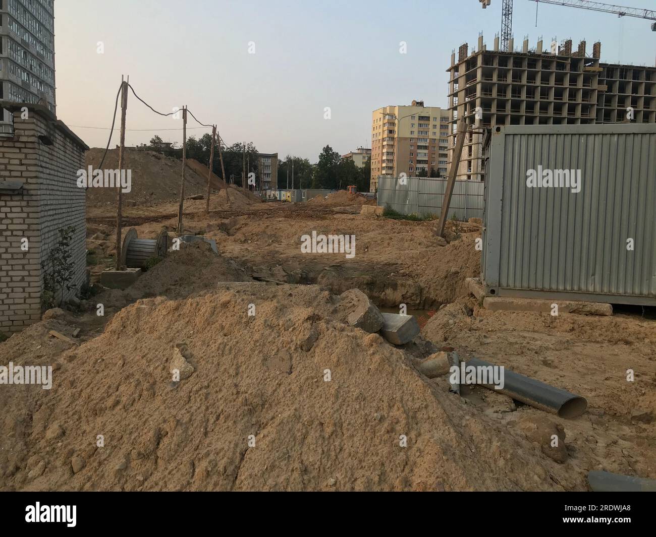 sand at a construction site. construction of a new microdistrict in the ...