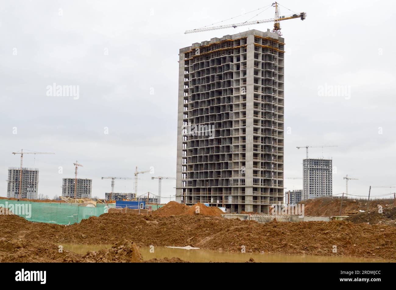 Construction of a new microdistrict with high houses, new buildings ...