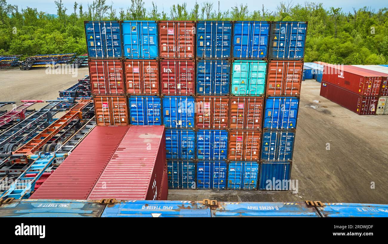 Colorful square formation of ends of shipping crates metal containers ...