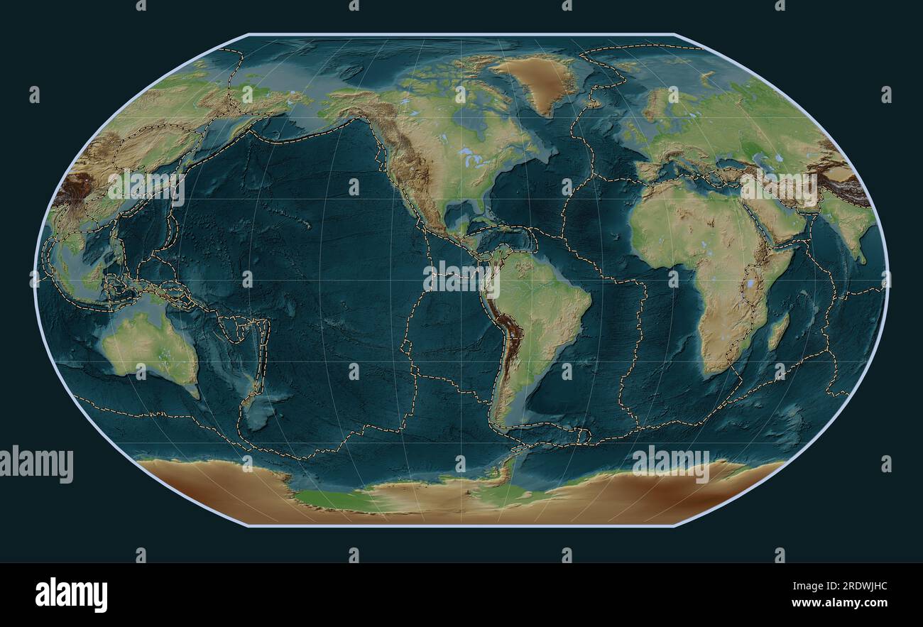 Tectonic plate boundaries on the world wikipedia style elevation map in ...