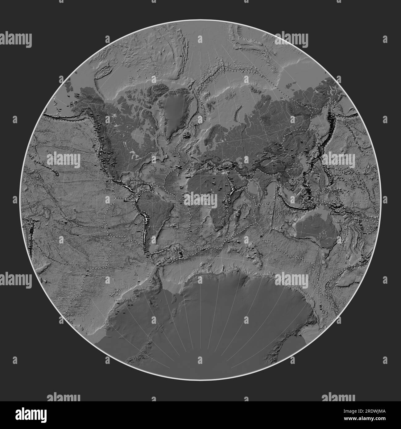Distribution of known volcanoes on the world bilevel elevation map in ...
