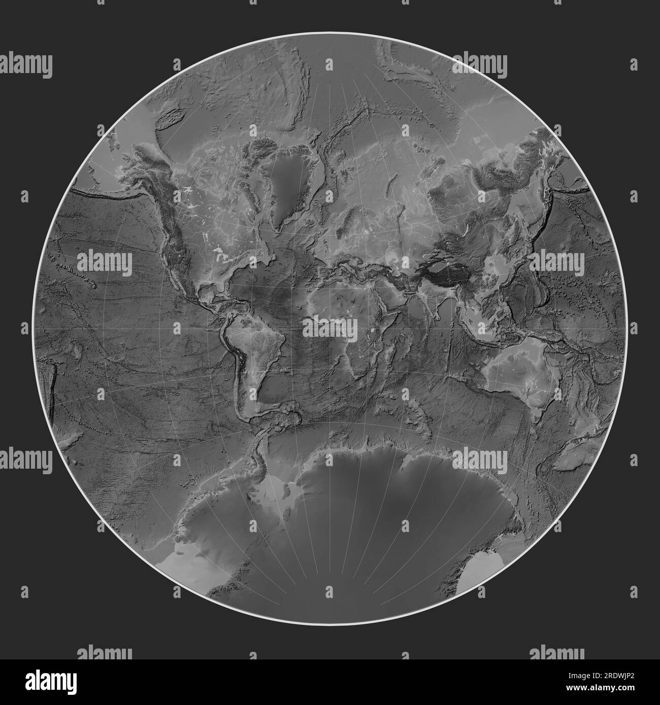 World grayscale elevation map in the Lagrange projection centered on ...