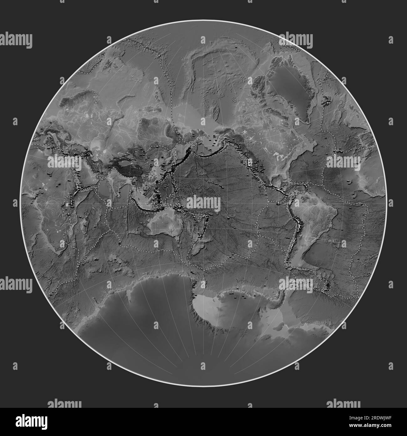 Distribution of known volcanoes on the world grayscale elevation map in ...