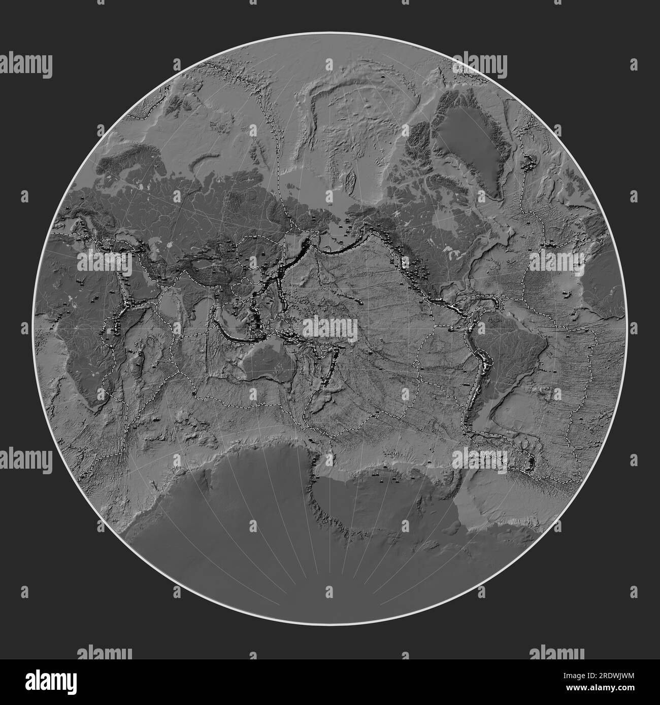 Distribution of known volcanoes on the world bilevel elevation map in ...