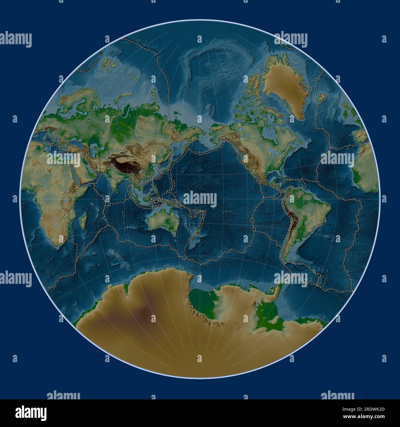 Tectonic plate boundaries on the world physical elevation map in the ...