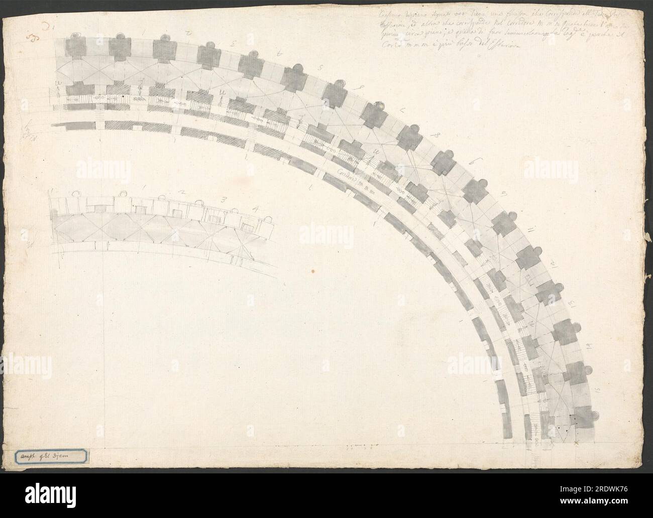 Plan of one quarter of the Amphitheatre at El Djem showing outer ...