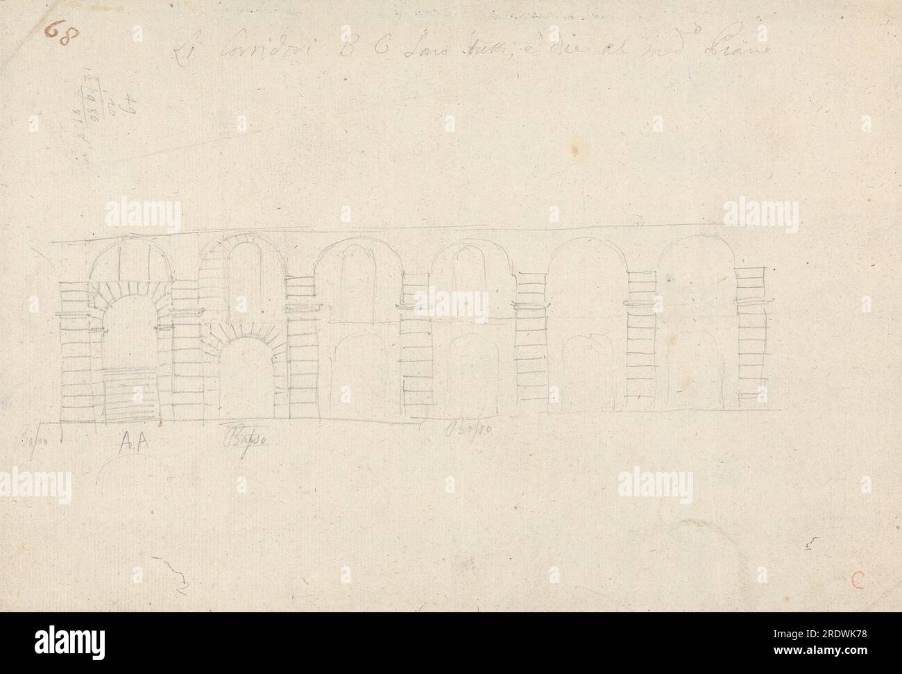 Sketch of Elevation of Amphitheatre at El Djem showing archways by ...