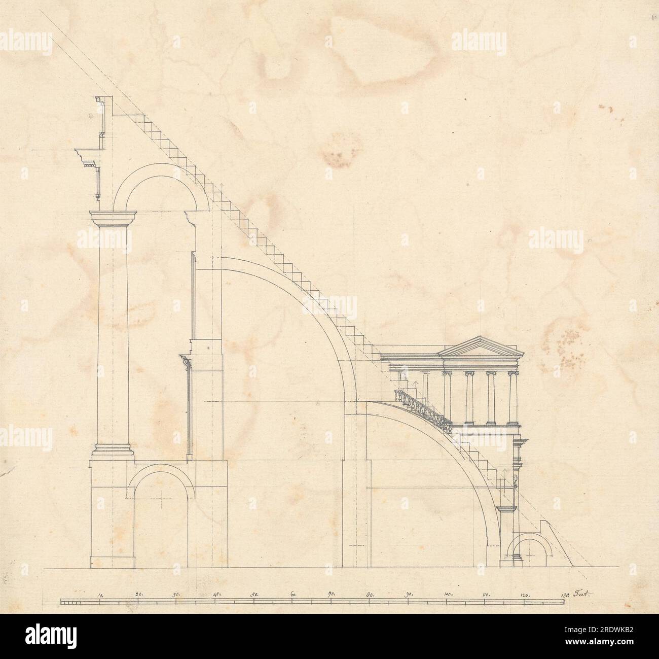 Section of arches and stairs of the temple at Baalbec by James Bruce ...
