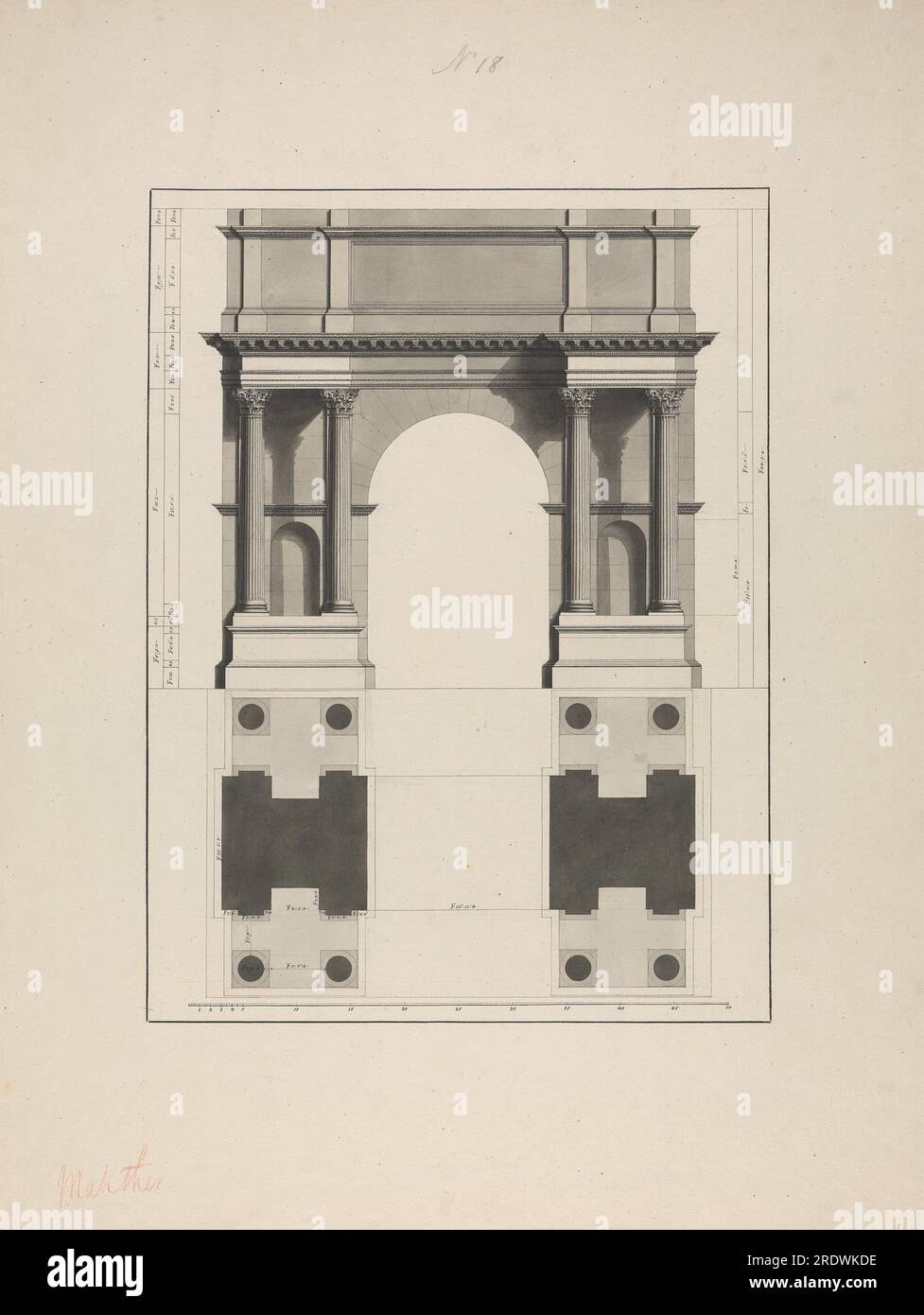 Elevation and Plan of Arch at Makther circa 1768 by James Bruce Stock ...