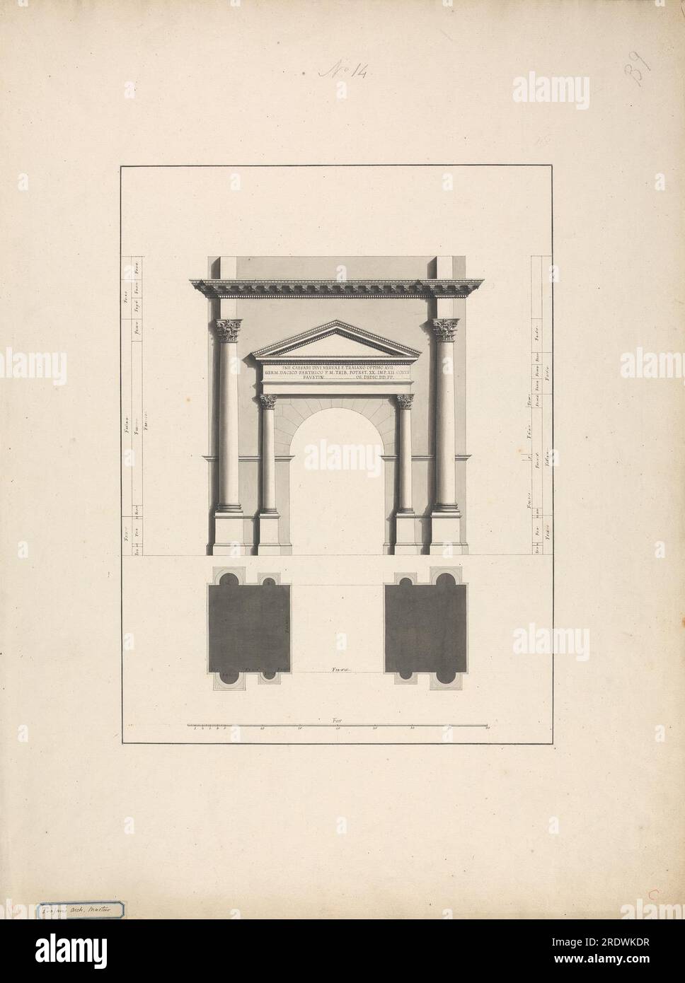 Elevation and Plan of Trajan's Arch at Makther; erso: Elevation of ...