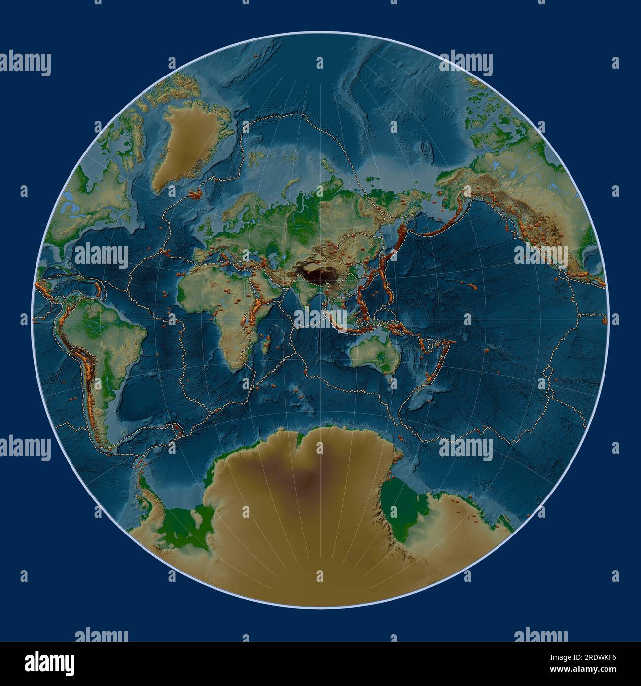 Distribution of known volcanoes on the world physical elevation map in ...
