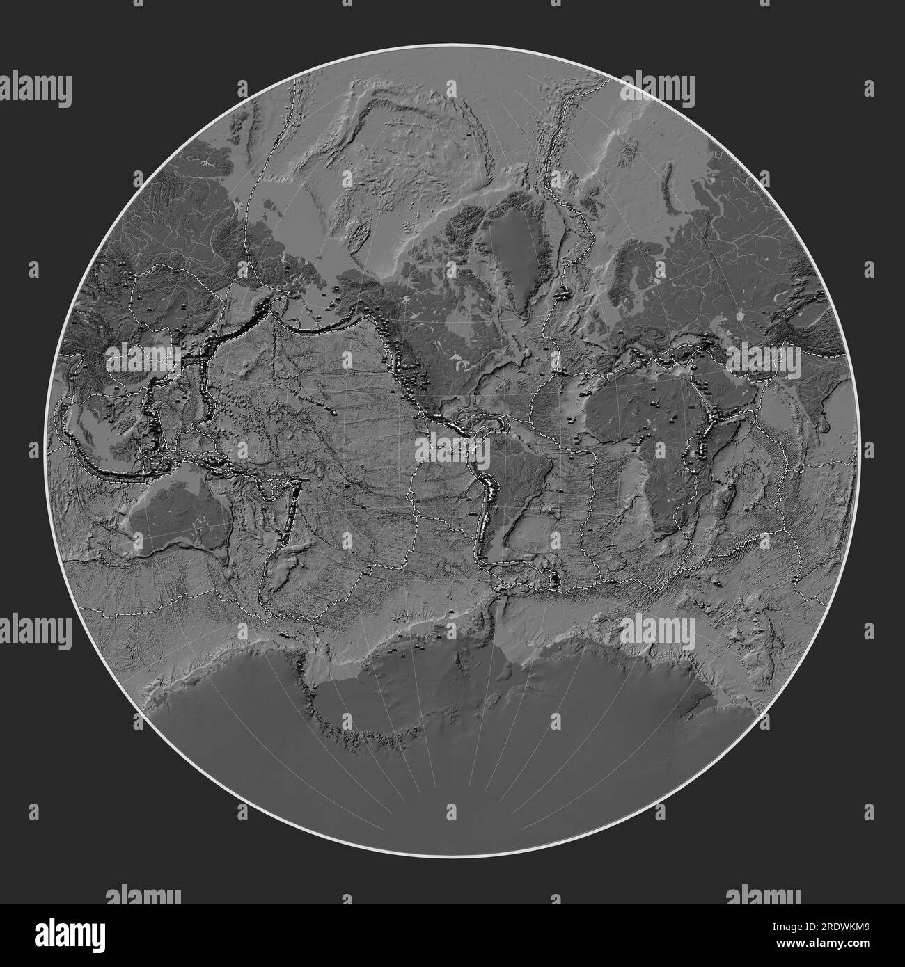 Distribution of known volcanoes on the world bilevel elevation map in ...