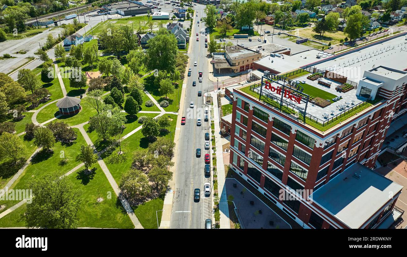 McCulloch Park aerial Electric Works Do it Best sign on old General ...