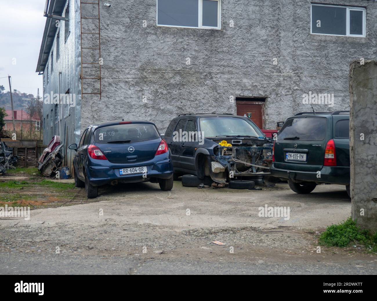 Auto repair shop. broken cars. Industry. Scrap metal. To be renovated ...