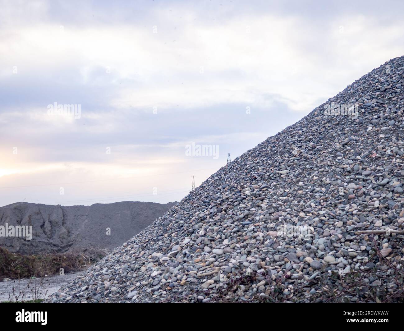 Mountains of rubble. Gray background. Construction material. Crushed ...