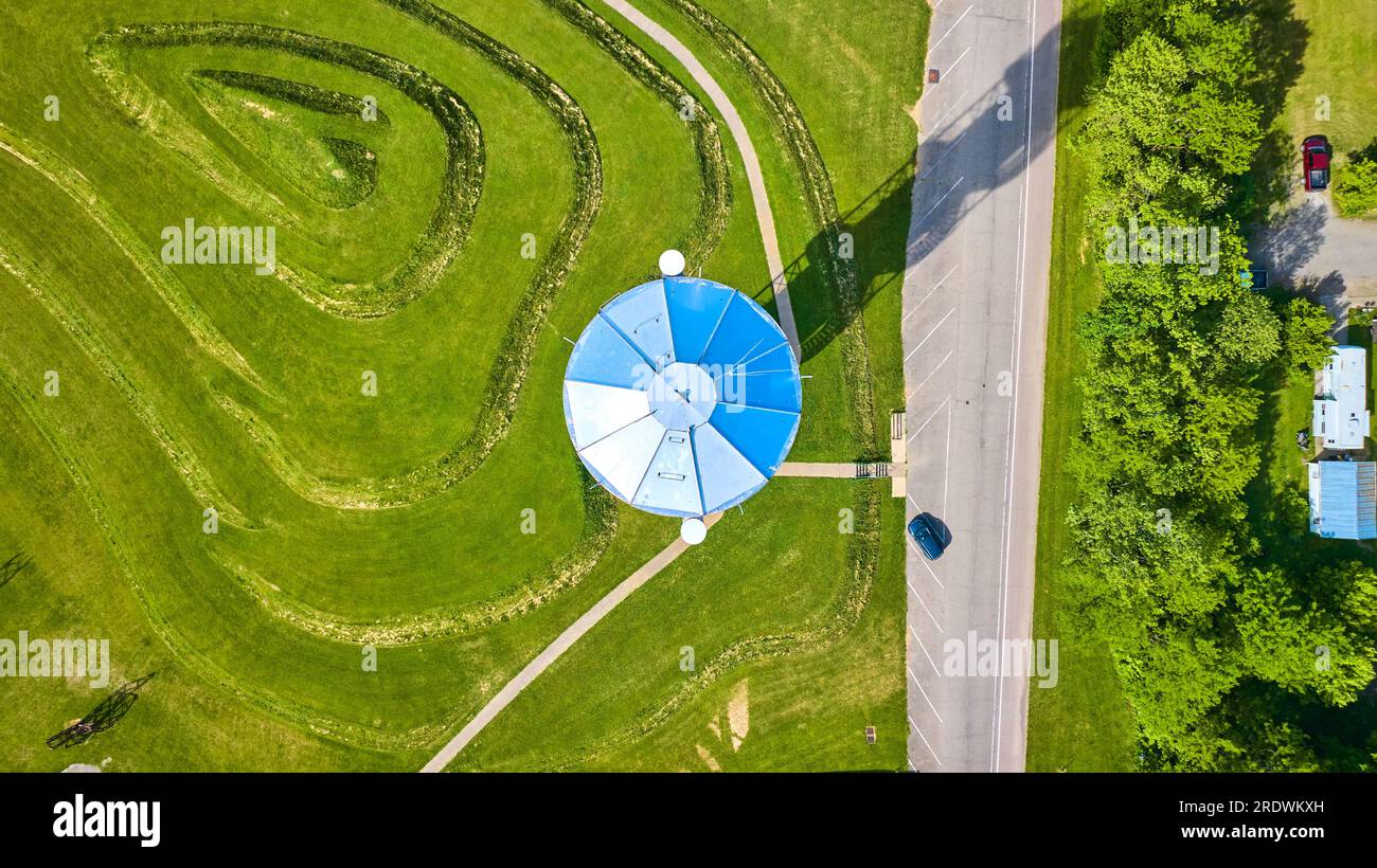 Drone shot overhead Rastin Observation Tower in Ariel Foundation Park ...